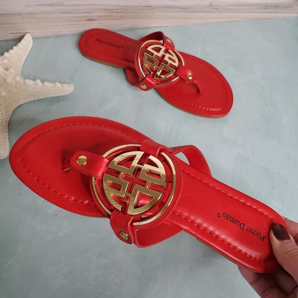 Pierre Dumas | Shoes | New Red Gold Medallion Thong Sandals | Poshmark